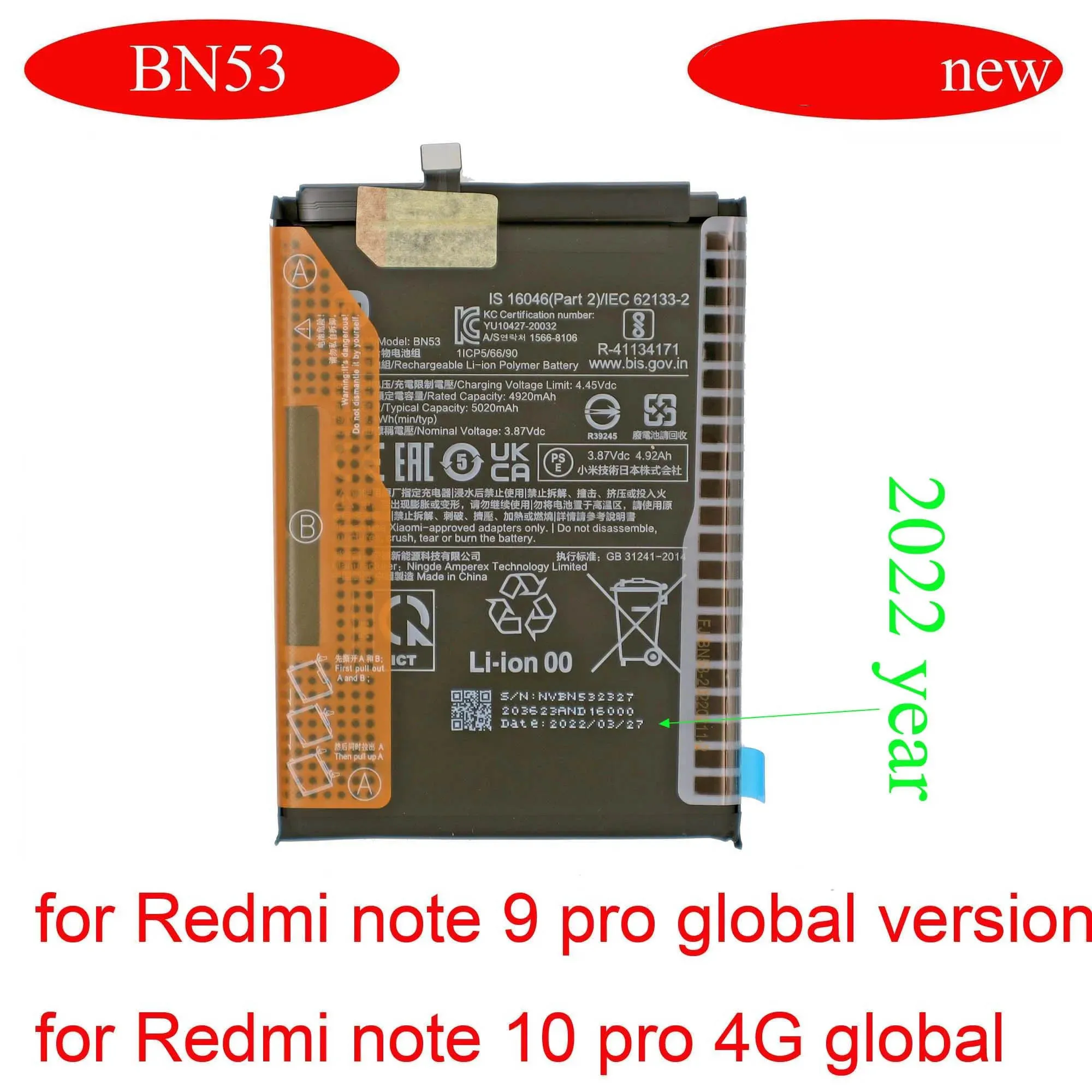 New BN53 Battery for Xiaomi Redmi note 10 Pro global/Redmi note 9 Pro ...