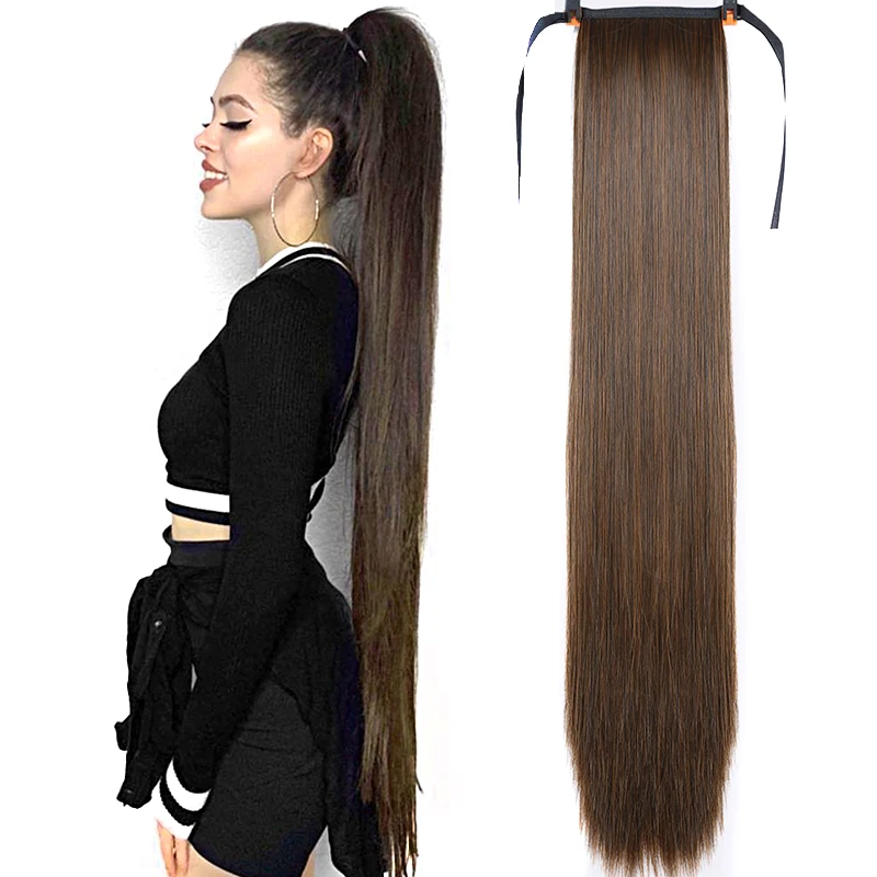 Synthetic-45-85cm-Long-Straight-Ribbon-Fake-Ponytails-Clip-on-Hair-Tail ...
