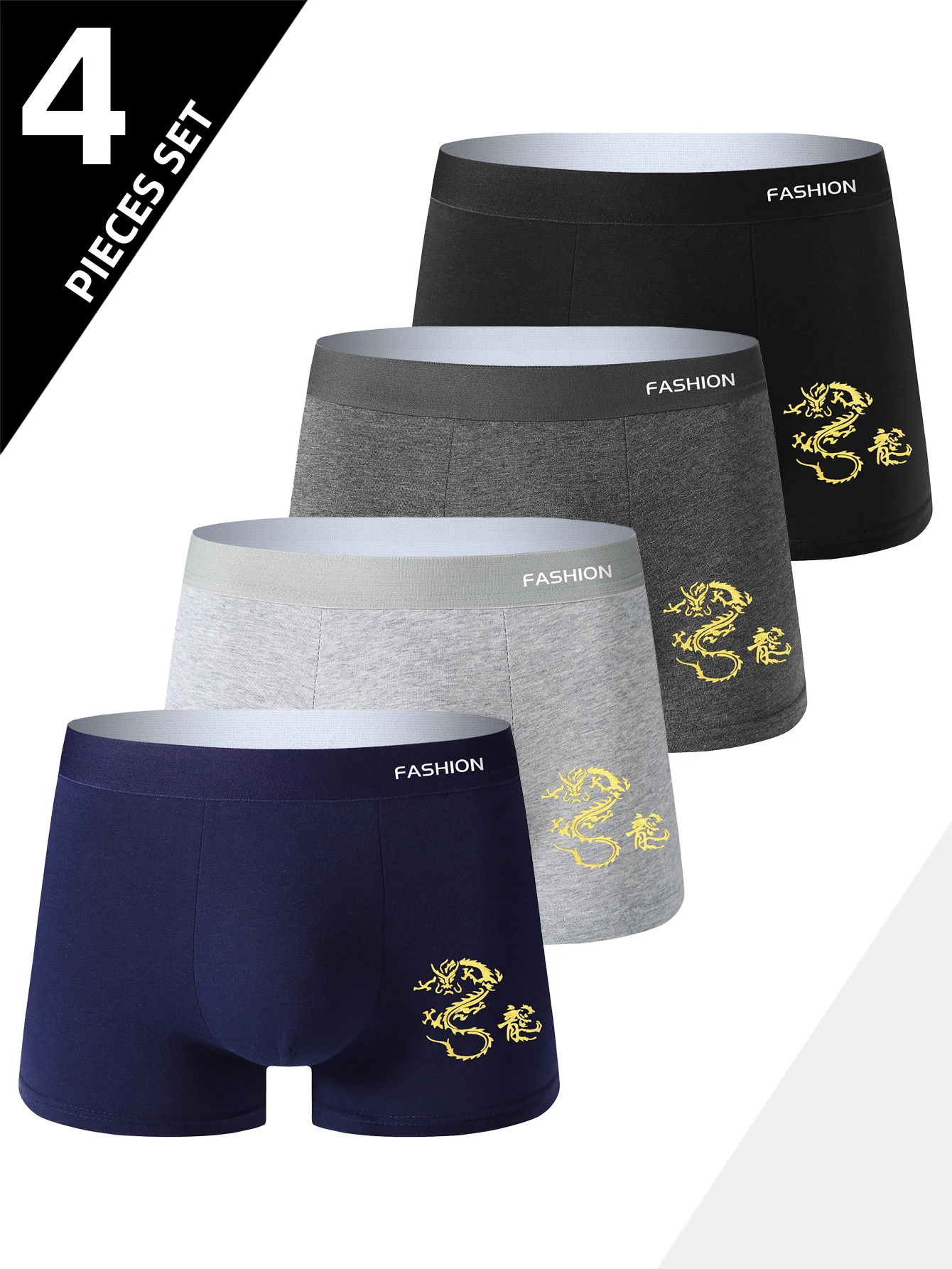 4 Pieces of Men's Underwear Stylish Classic Simple Casual Boxer Briefs ...