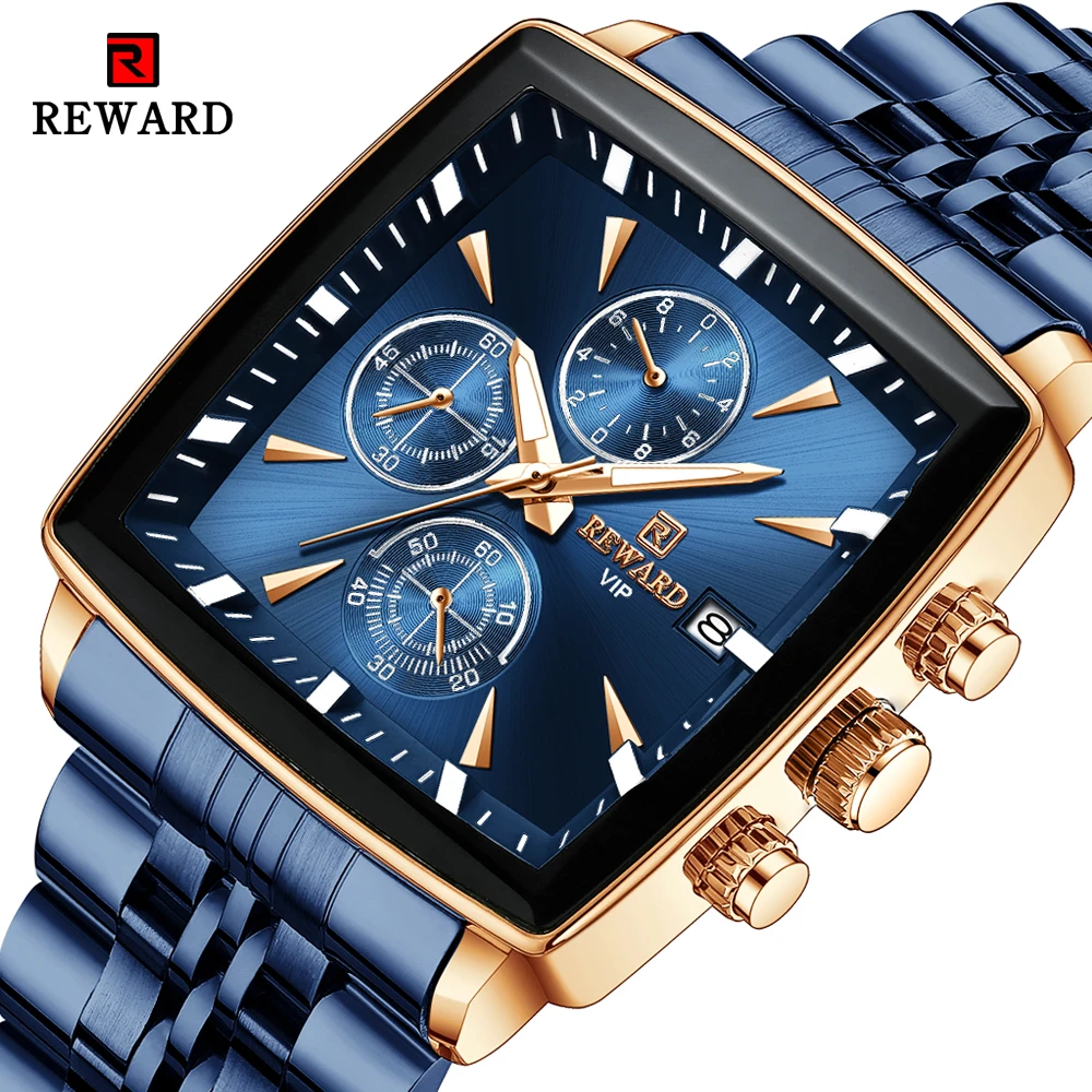 Reward Fashion Square Dial Watch For Men Stainless Steel Waterproof ...