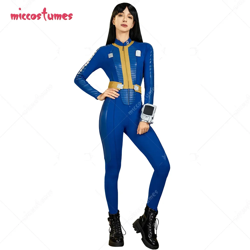 Miccostumes Women's Cosplay Costume 33 Vault Blue Jumpsuit and Belt ...