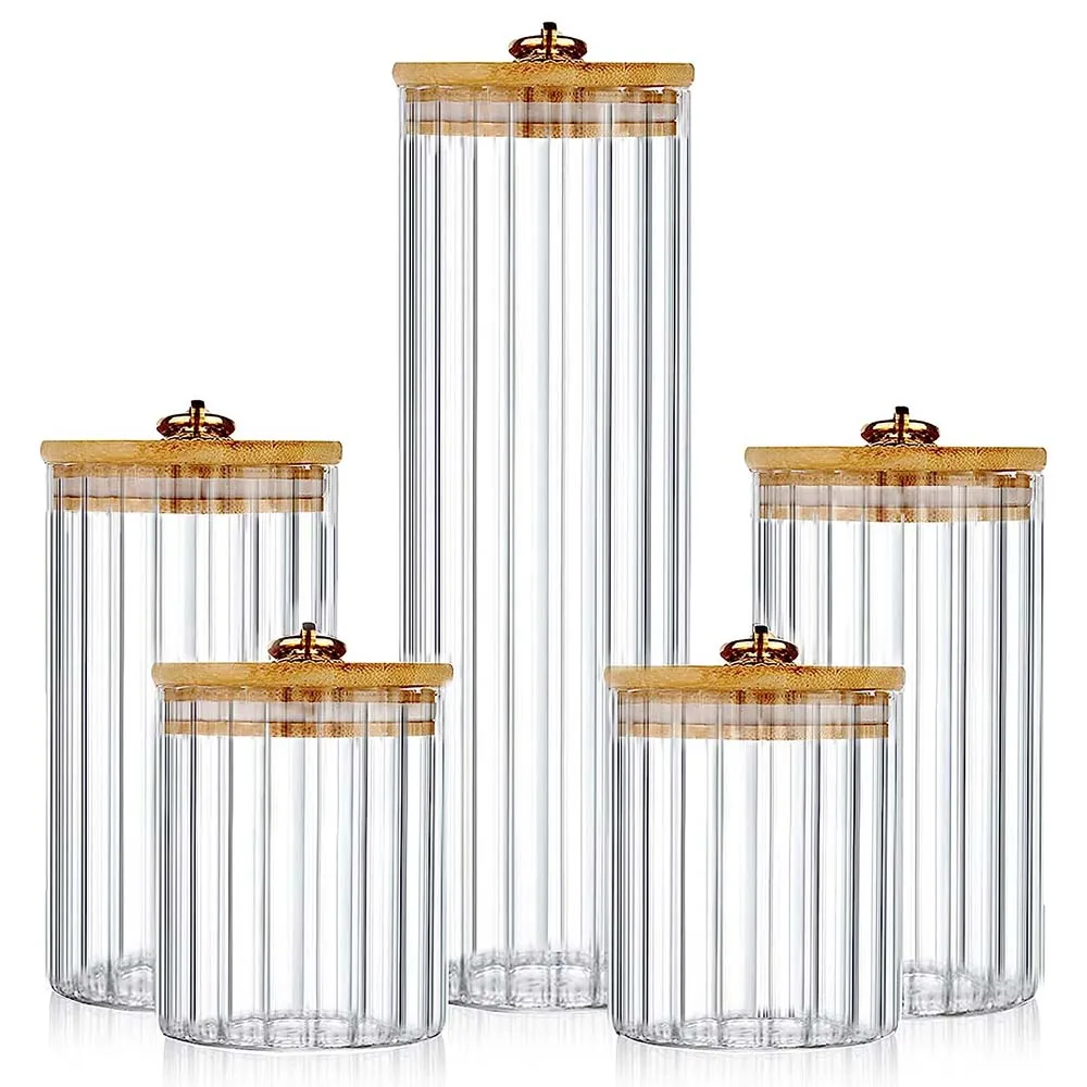 Glass-Storage-Jars-Coffee-Bar-Container-with-Airtight-Bamboo-Lid-Metal ...