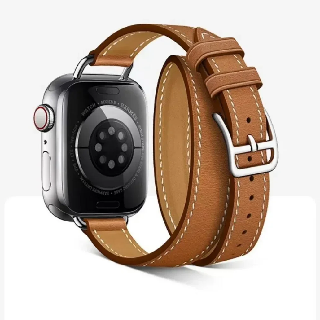 Leather-Double-Loop-Bracelet-Belt-For-Apple-Watch-Band-38mm-40mm-41mm ...