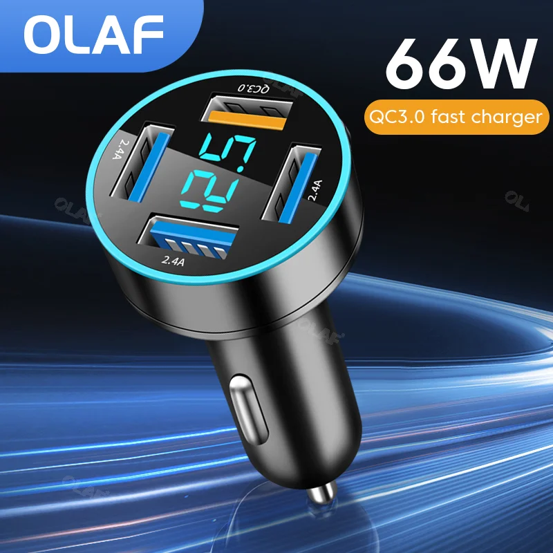 Cargador de coche con 4 puertos USB, adaptador de carga rápida PD 3,0, para iPhone 13, 12 ...