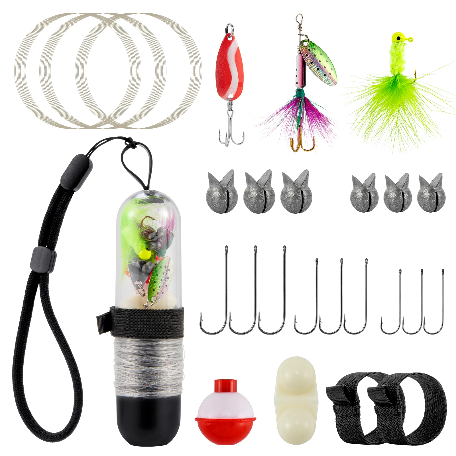 25pcs-Survival-Fishing-Kit-Pocket-Reel-Line-Jig-Head-Hook-Spoon-Spinner ...