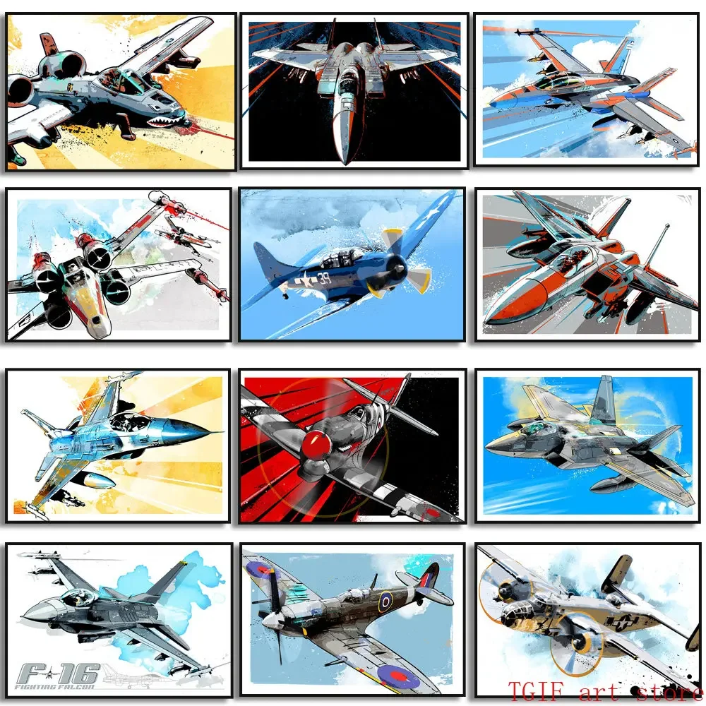 Abstract-Combat-Aircraft-F16-F22-Posters-Wall-Art-Classic-American ...