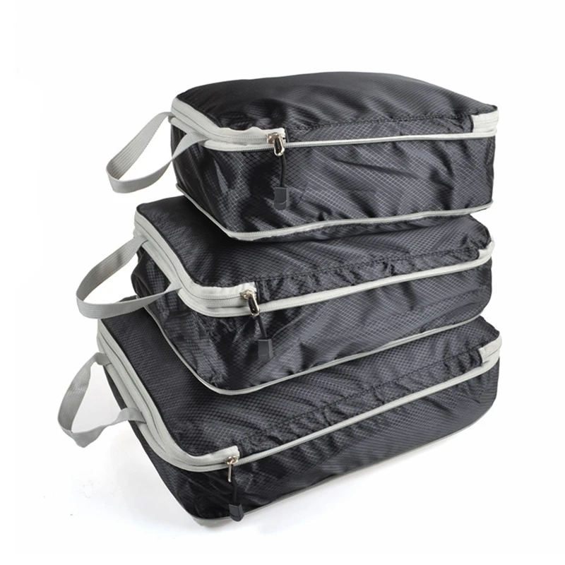 3Pcs Compressed Packing Cubes Travel Storage Organizer Set Mesh Visual ...