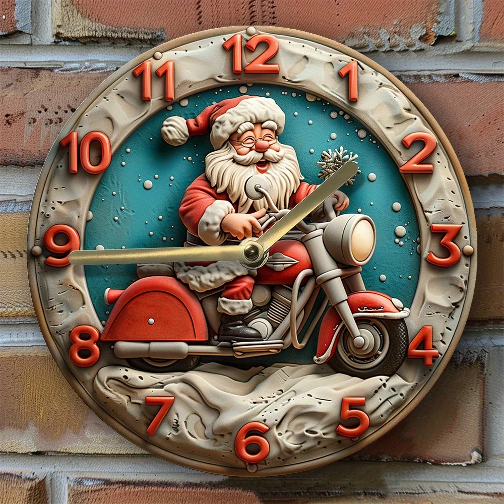 Festive-2D-Flat-Printing-Santa-Claus-Motorcycle-Wall-Clock-DIY-Assembly ...