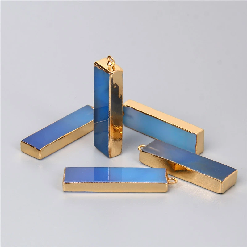 Long Rectangle Pendant Natural Stone Gem Quartz Slice Healing Charm ...