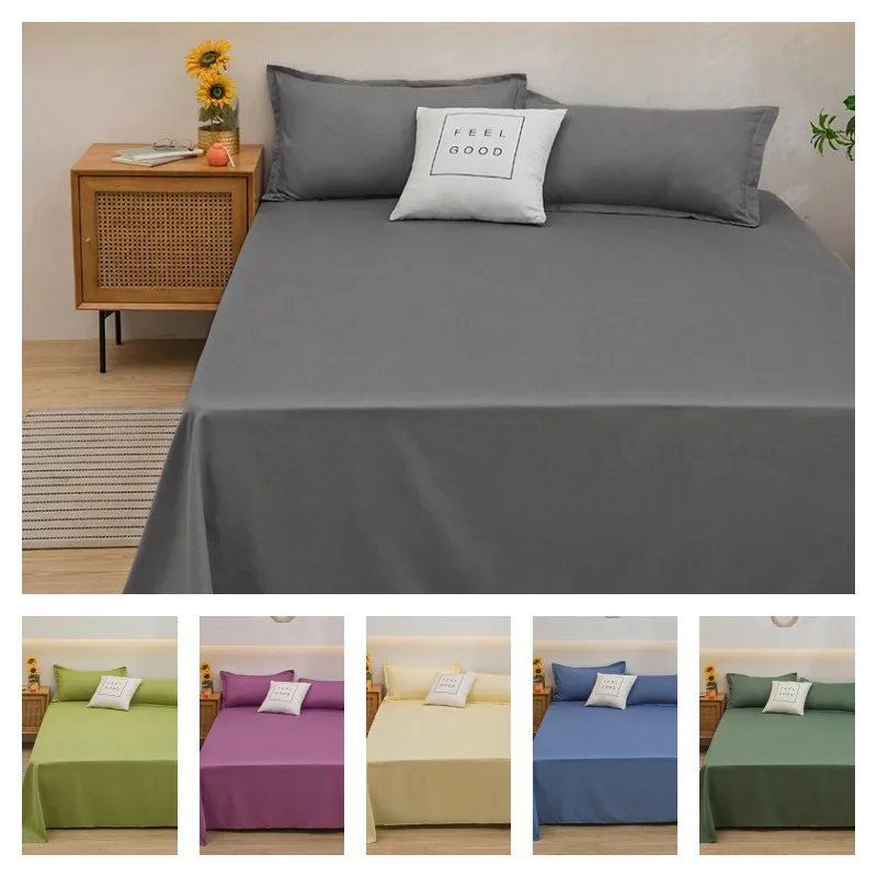 1 pc Bed Flat Sheet for Double Bed Plain Solid Color Top Sheets Single ...