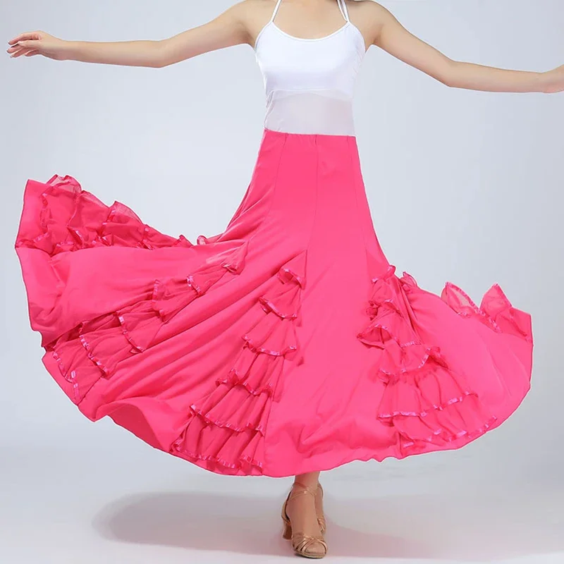 New-Women-Modern-Dance-Skirt-Long-Ruffle-Ballroom-Skirts-Flamenco-Dance ...