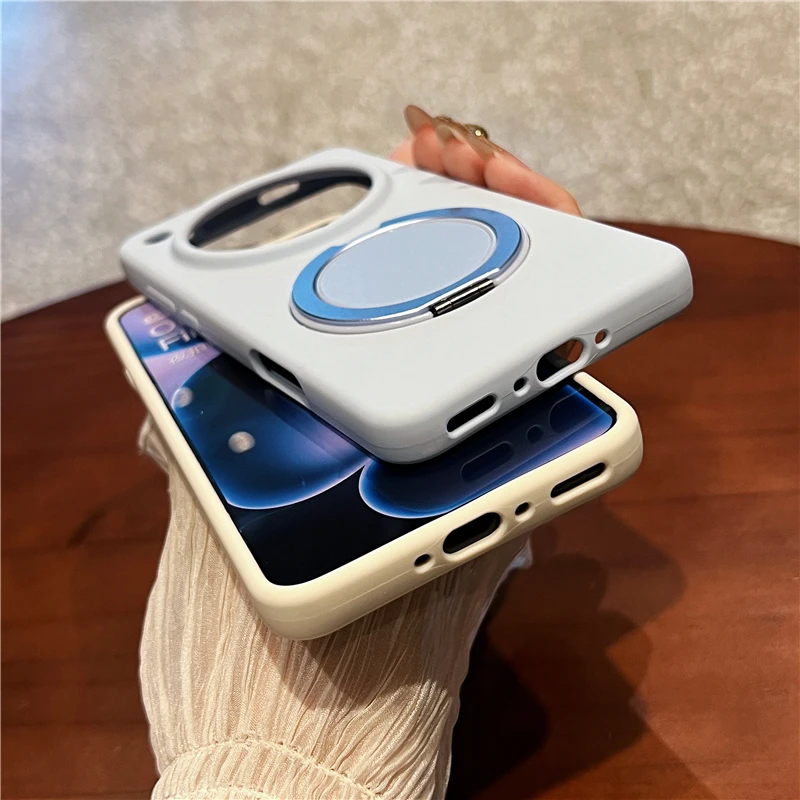 Luxury Liquid Silicone Phone Case with Metal Ring Stand - Shockproof ...