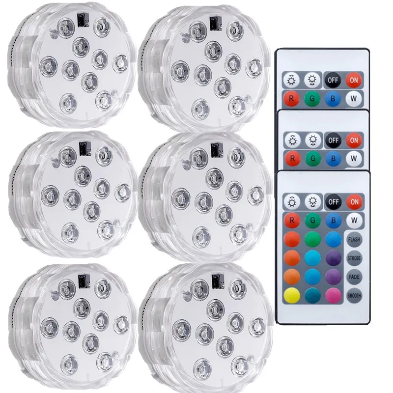 Battery Powered 10 LED Submersible Lights Remote Controlled RGB ...