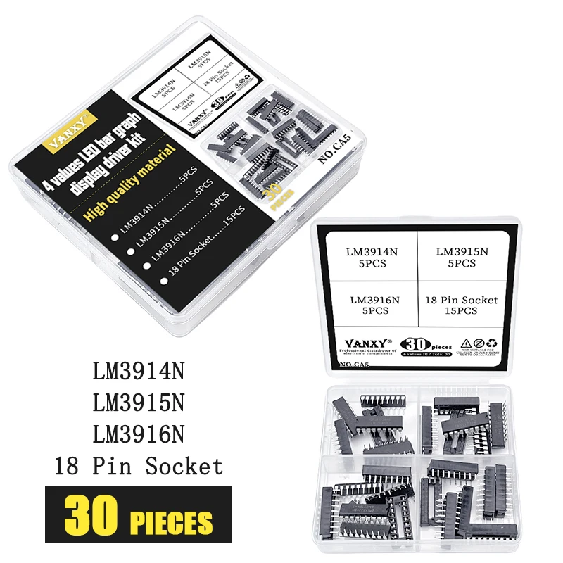 4-values-kit-LM3914N-1-LM3915N-1-LM3916N-1-DIP-18-sockets-LED-bar-graph ...