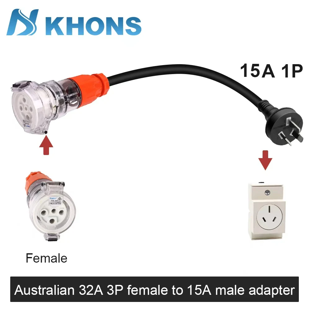 Khons Electric Vehicle Charger Australian 32A 3-phase Female To 15A ...