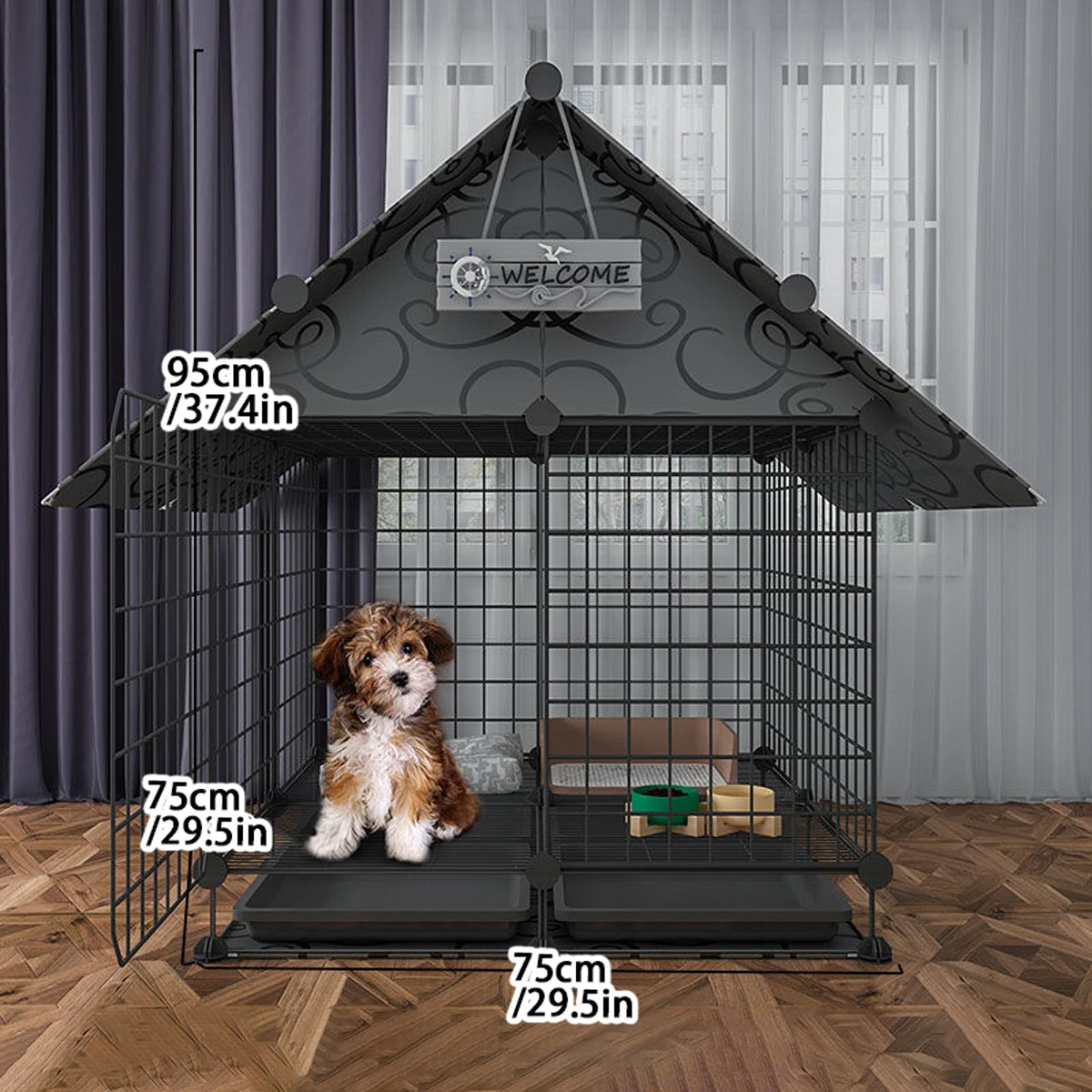 Indoor Dog Cage Villa with Toilet Small Dog Shelter for Pomeranian And ...