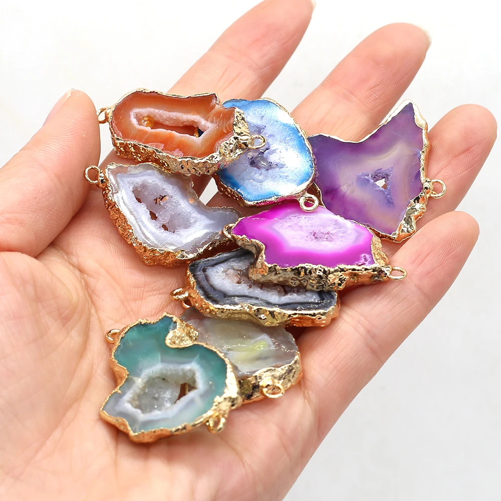 Natural-Polished-Druzy-Pendants-Irregular-Gold-Plated-Connector-Charms ...