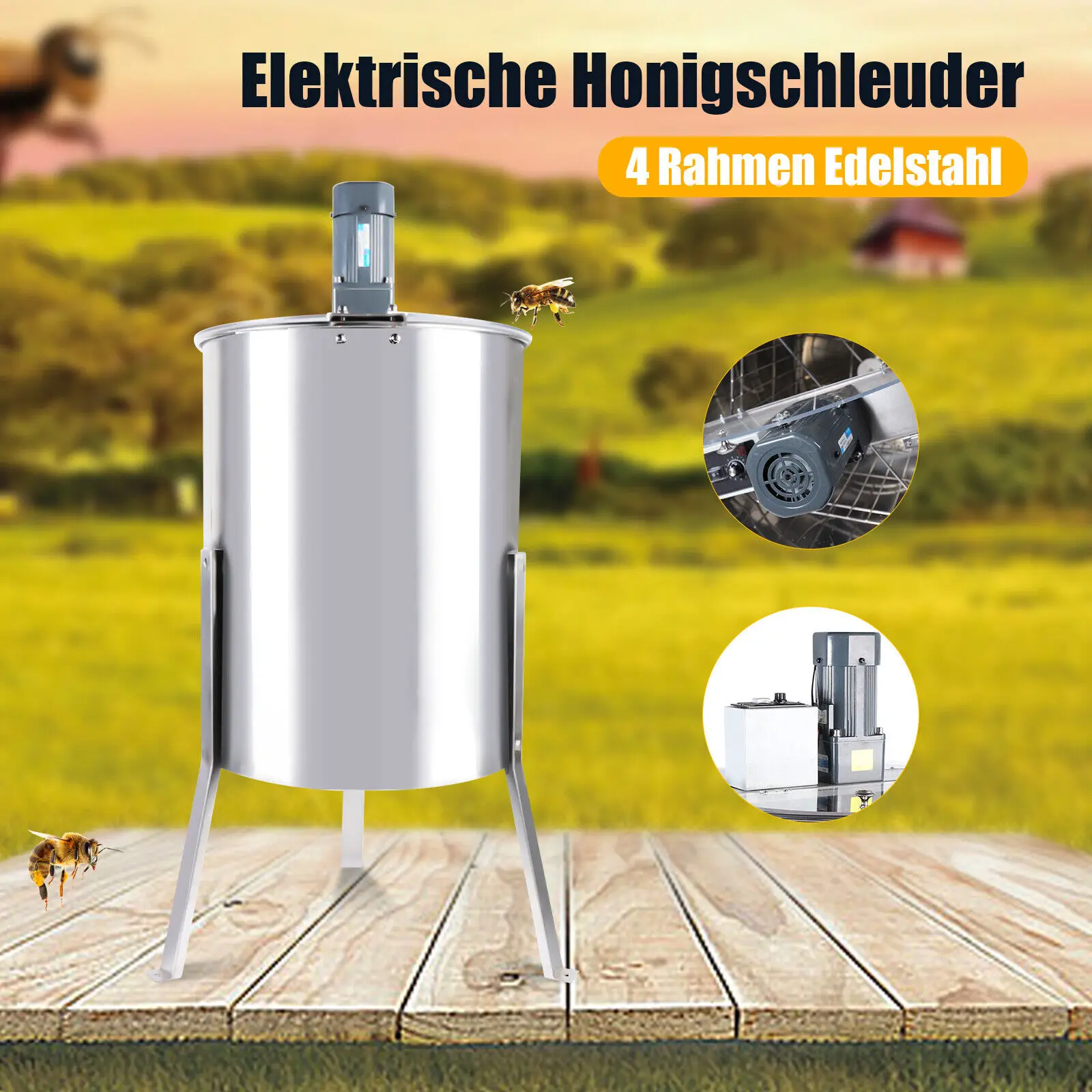 220V-140W-Electrical-Honey-Extractor-4-Frames-Stainless-Steel-Honey ...