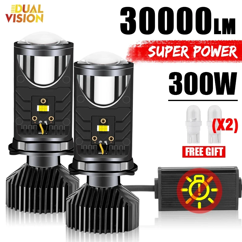 H4-LED-Projector-30000LM-300W-Car-Headlight-Bulbs-Bi-LED-Lens-Projector ...