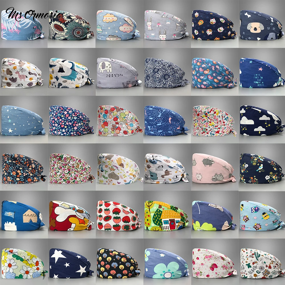 Medical Scrub Cap Doctor Surgical Work Hats Women Men Print Scrubs Hats ...