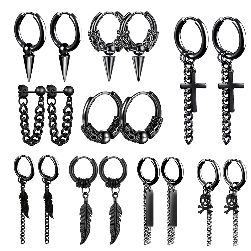 Juego-de-pendientes-de-acero-inoxidable-para-hombre-y-mujer-aretes ...