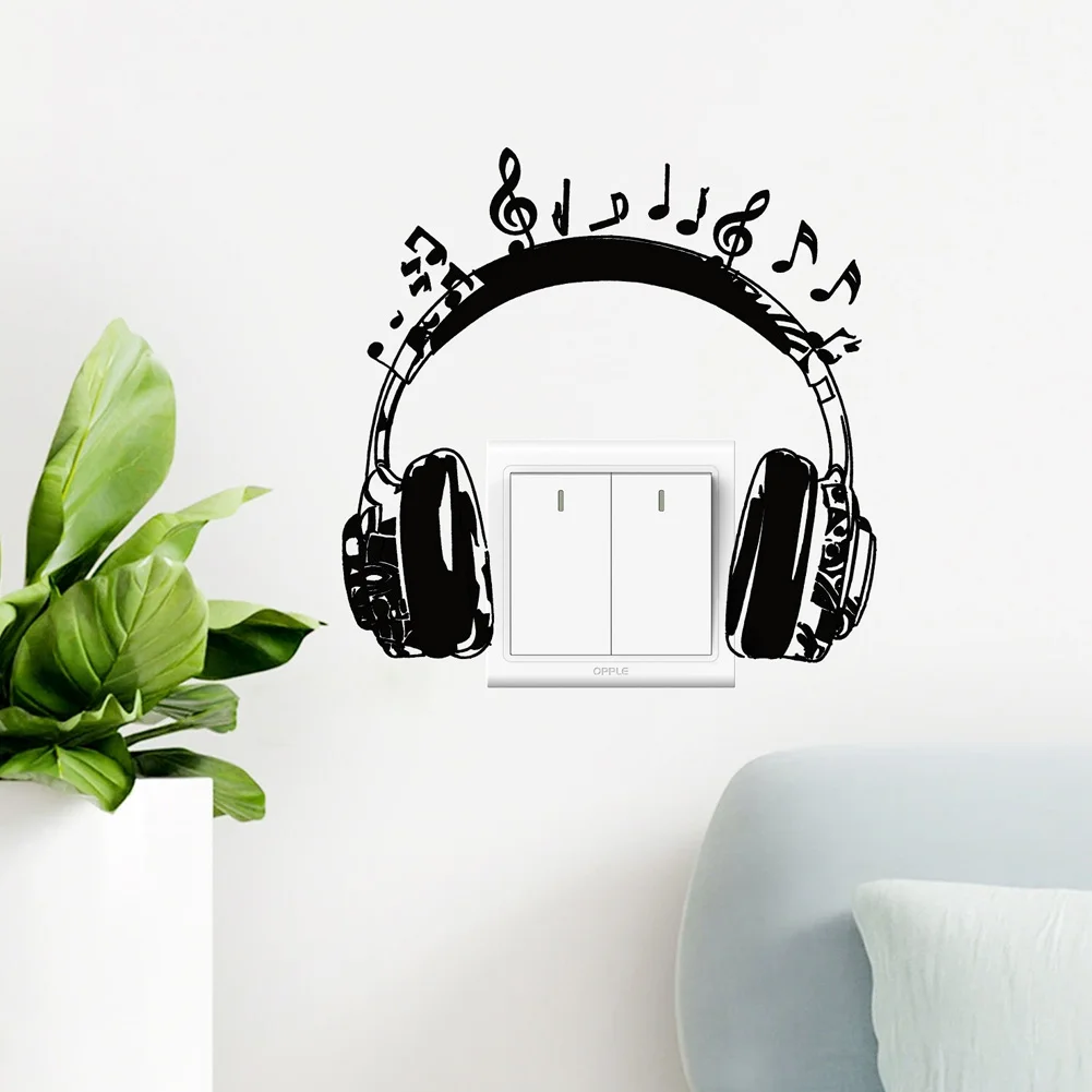 1Pc Self-adhesive Elegant Headphones Wall Art Soundwave Design Sheet ...