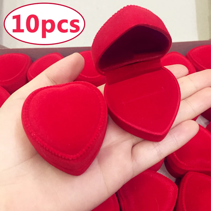 10Pcs Red Velvet Heart Ring Box Jewelry Display Case Holder Gift Boxes ...
