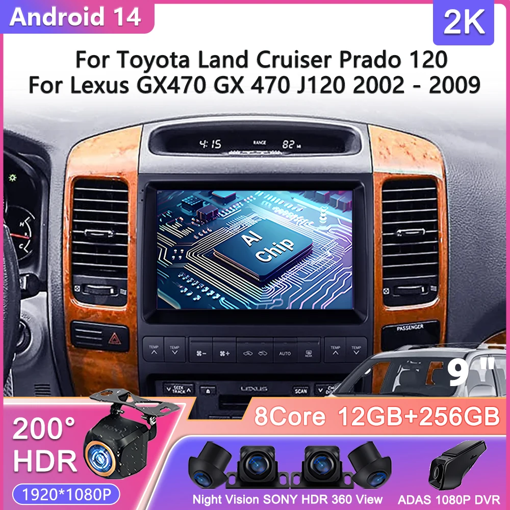 Android 14 For Toyota Land Cruiser Prado 120 For Lexus GX470 GX 470 ...