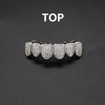 CZ Teeth Grillz Set For Unisex Top Bottom Mouth Gold Silver Color Teeth ...