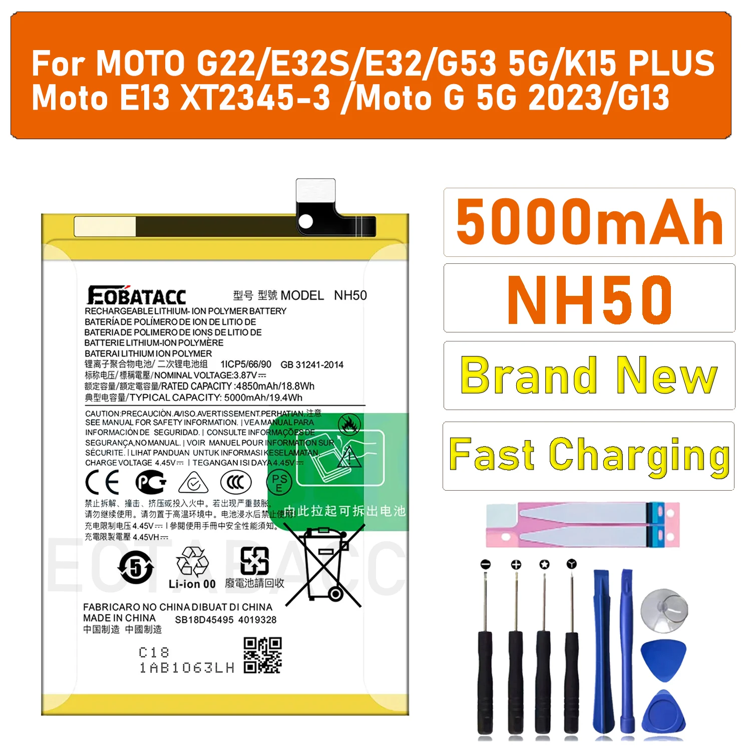 100% Original 5000mAh NH50 Battery for MOTO G22 XT2231-2 MOTO G53 ...