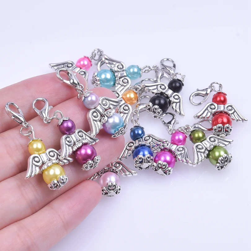 12pcs-Lot-Guardian-Angel-Charms-Keychain-Beads-Angel-Wings-Pendant ...