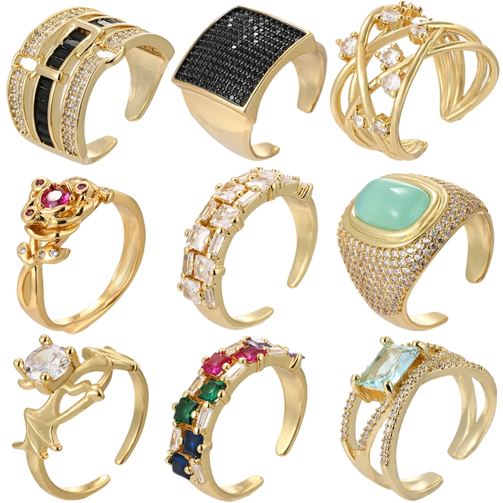 Bohemian-Bling-Crystal-CZ-Rings-for-Women-Round-Gold-Color-Adjustable ...