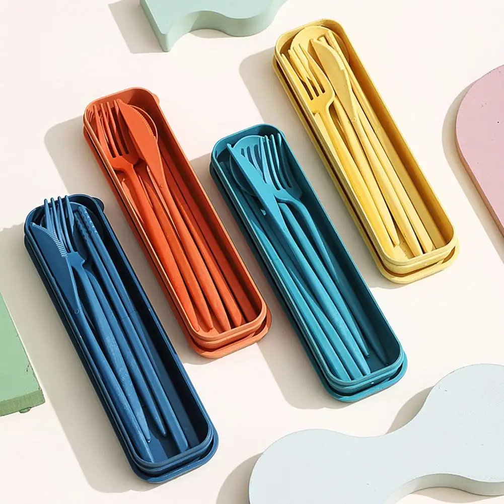 4Pcs-Set-Tableware-Plastic-Non-slip-Cutlery-Set-Reusable-Easy-Carry ...