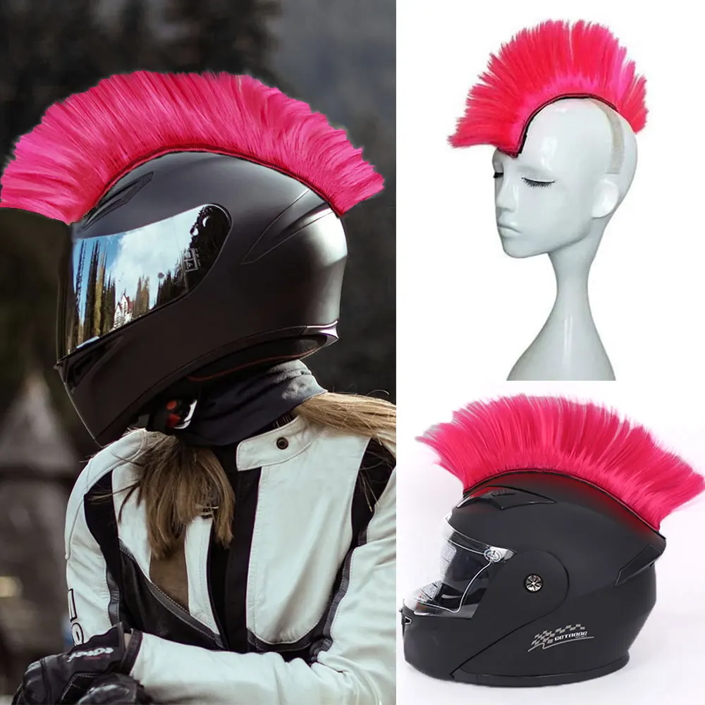 Helmet-Mohawk-Synthetic-wig-Decorative-Riding-Helmet-Wig-Adhesive ...
