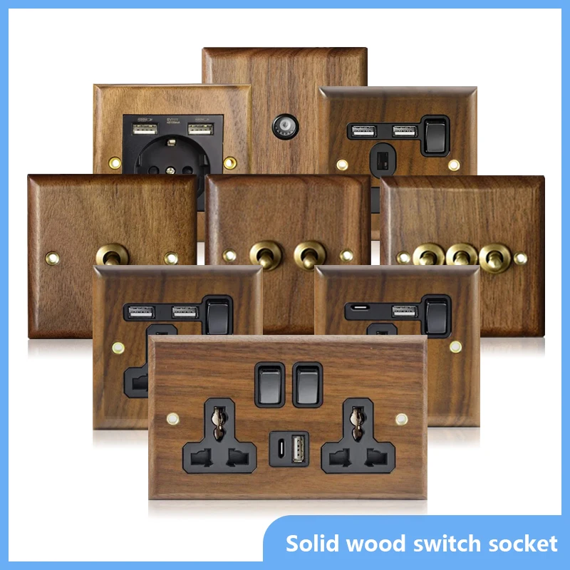 DepoGuye-High-quality-retro-American-light-switch-socket-pure-wood ...