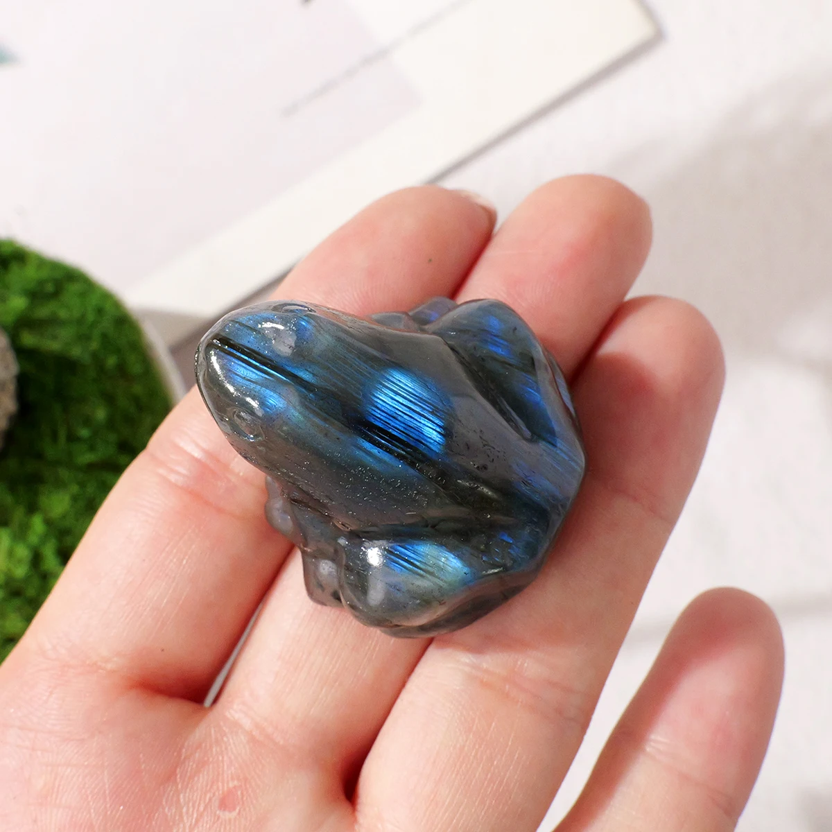 1Pc Natural Crystal Labradorite Frog Carved Ornament, Crystal Raw Stone ...