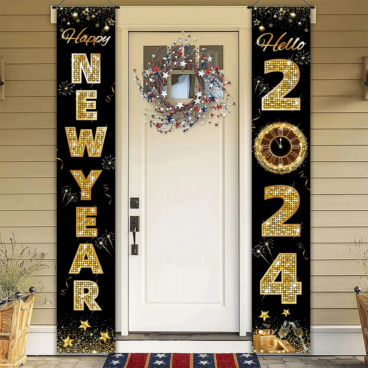 Happy-New-Year-2024-Decoration-Black-Gold-New-Year-Door-Hanging-Banner ...