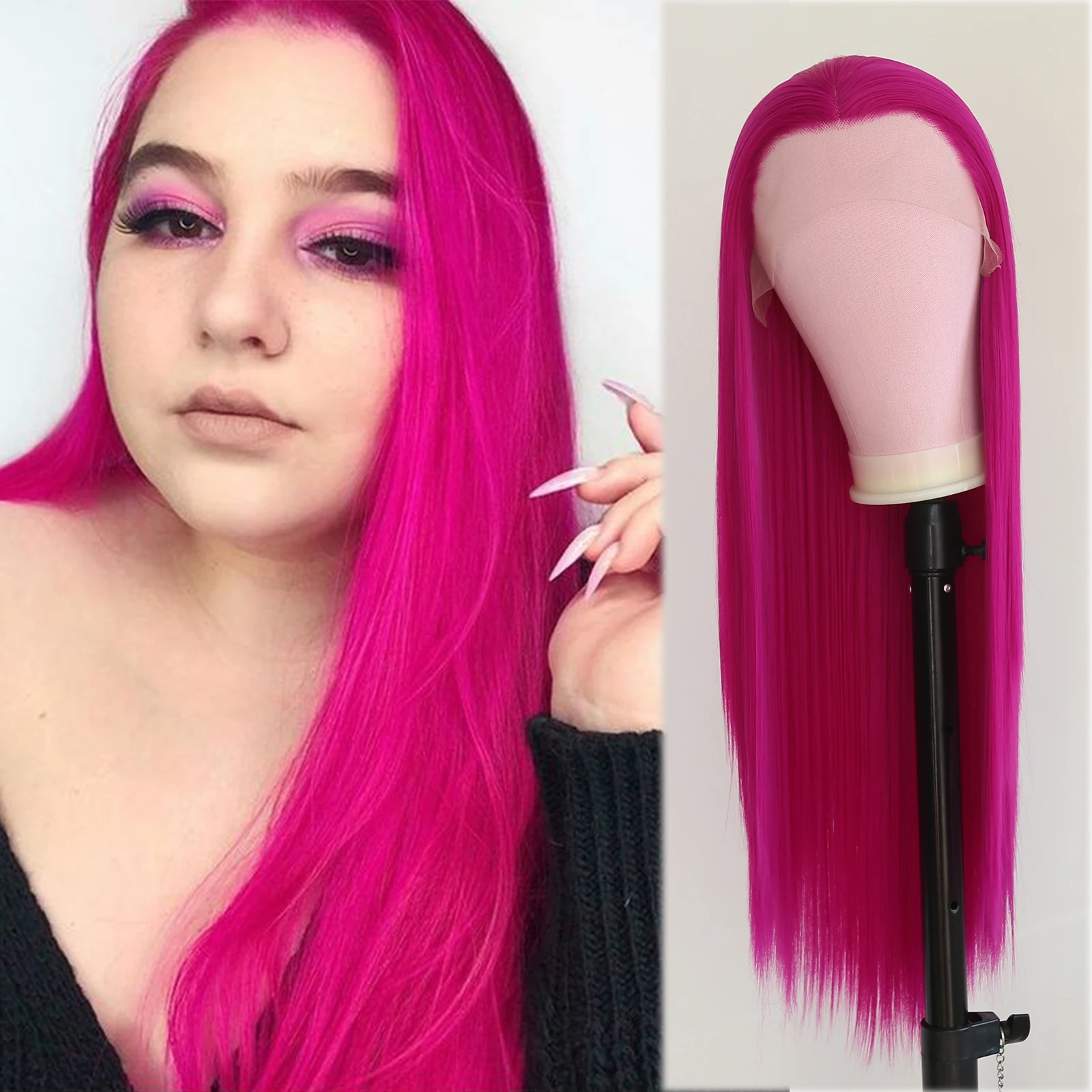 Thiswig-Rose-Red-Straight-Lace-Front-Synthetic-Wigs-for-Women-Glueless ...