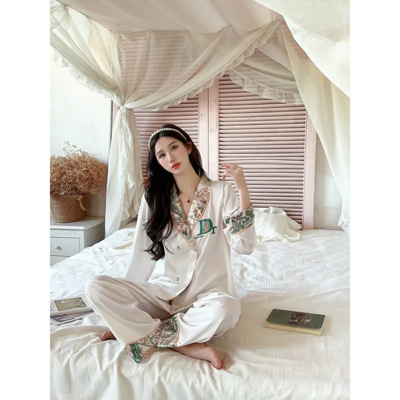 Temperament-Luxury-D-Letter-Rainforest-Print-Ice-Silk-Women-s-Pajamas ...