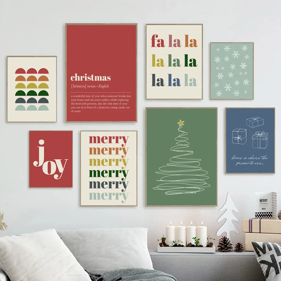 Christmas Decor Posters Merry Christmas Tree Garland Canvas Painting ...