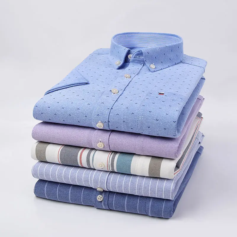 Plus-Size-Men-s-Cotton-Oxford-Shirt-Summer-Short-Sleeved-Thin-Floral ...