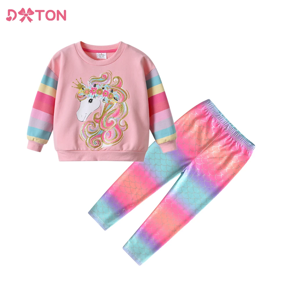 DXTON Children's Costumes Girls Unicorn Cartoon Sequined Sweatershirt ...