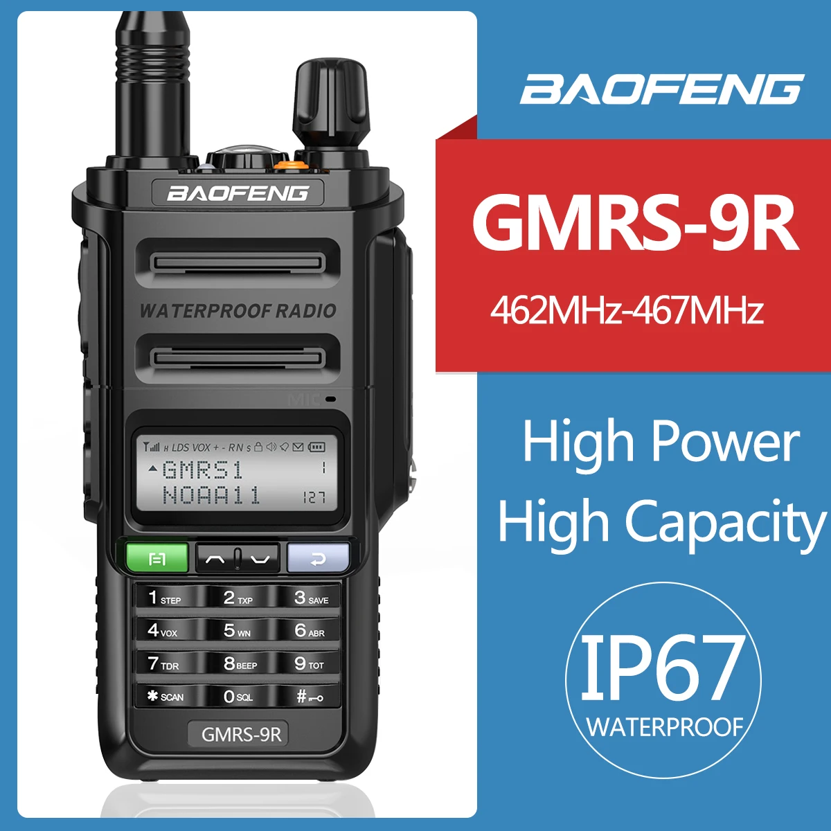 Baofeng-GMRS-9R-Walkie-Talkie-IP67-Waterproof-NOAA-Weather-Radio-Powerful-GMRS-Radio-Long-Range ...
