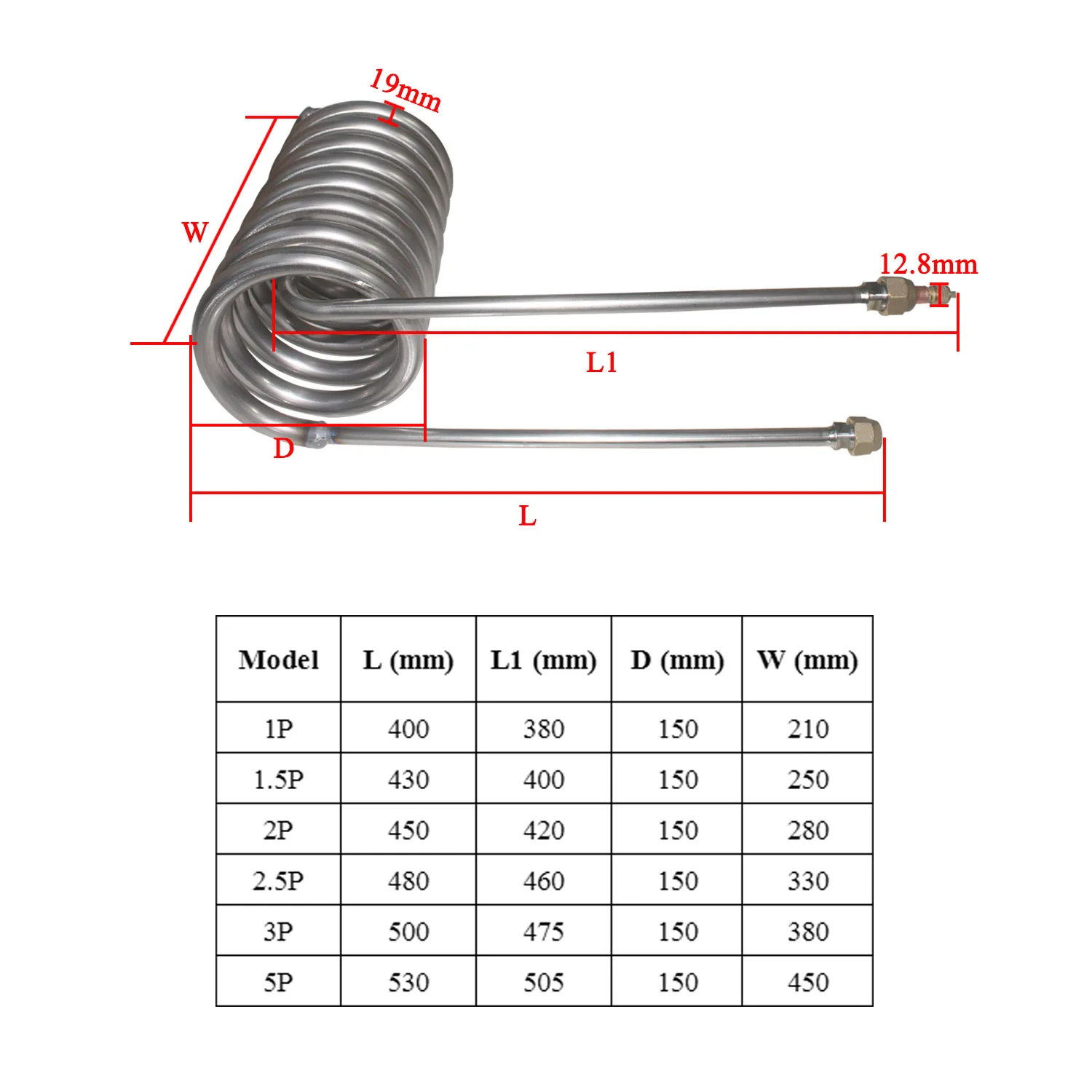 티타늄 튜브 코일 증발기 1 개 1P-2P 수족관 어항 냉각기 열교환 기 교체용, 냉동 티타늄 튜브