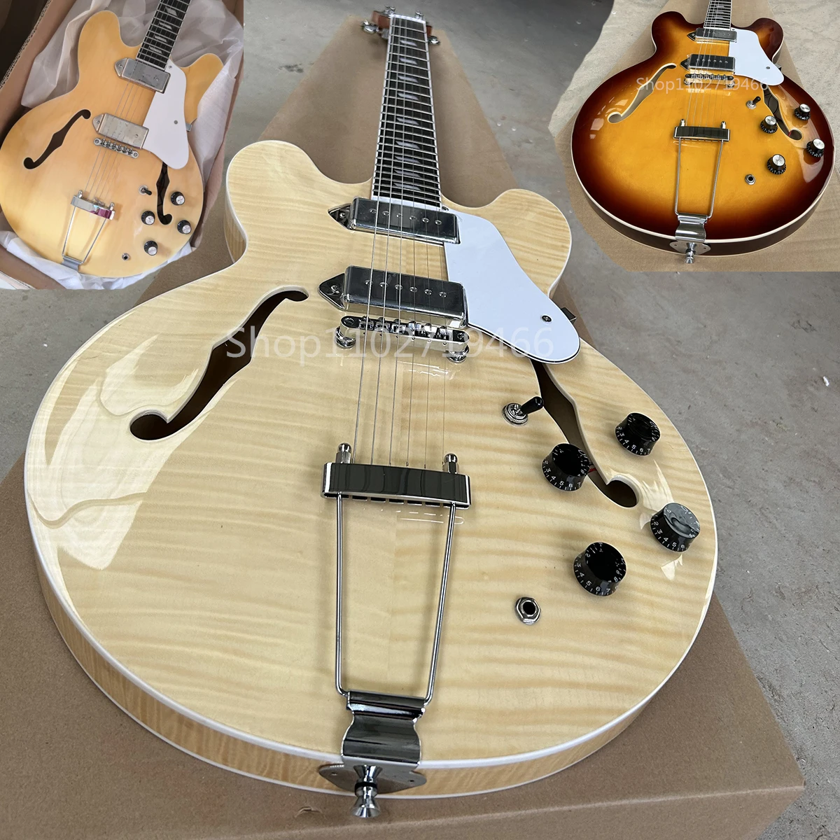 Factory-Semi-Hollow-Body-6-Strings-Electric-Guitar-White-Pickguard ...