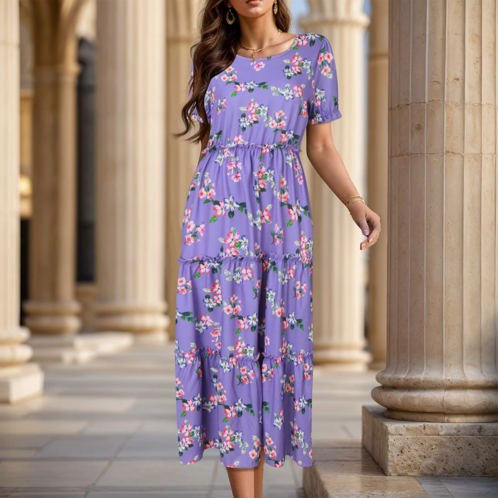 Summer-Dress-Casual-Bohemian-Floral-Dresses-Women-Puff-Short-Sleeve ...