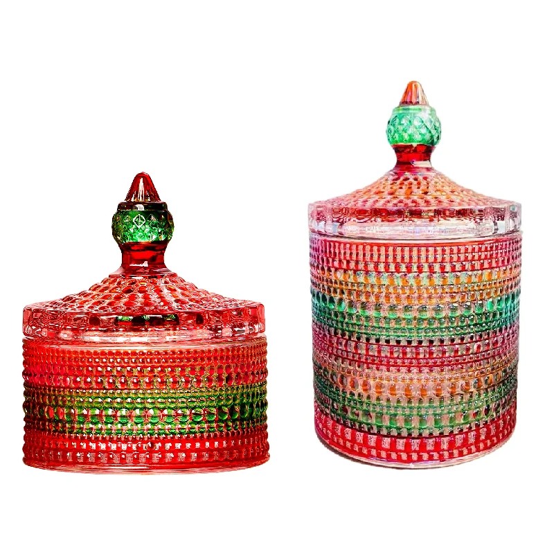 Multicolored Crystal Glass Jar Candy Storage Box Cotton Swabs Box ...