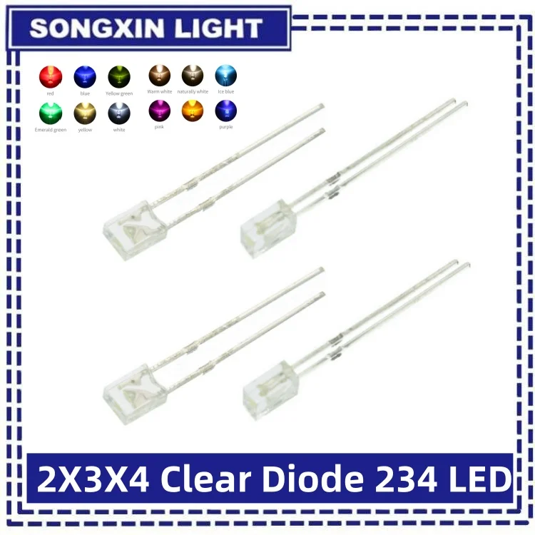 1000PCS-2x3x4-LED-Diode-Lights-234-Transparent-Super-Bright-LED ...