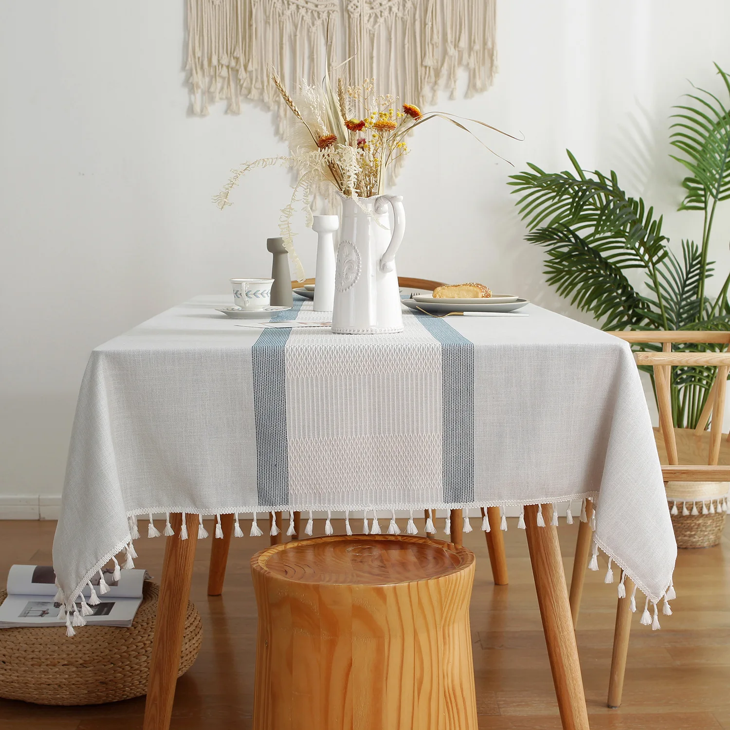 Simple-Mesh-Tablecloth-for-Home-Cotton-Linen-Rectangular-Striped-Table ...