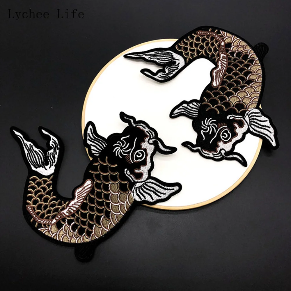 NEW-2PCS-Fish-Embroidery-Cloth-Stickers-Chinese-Style-Carp-Applique ...